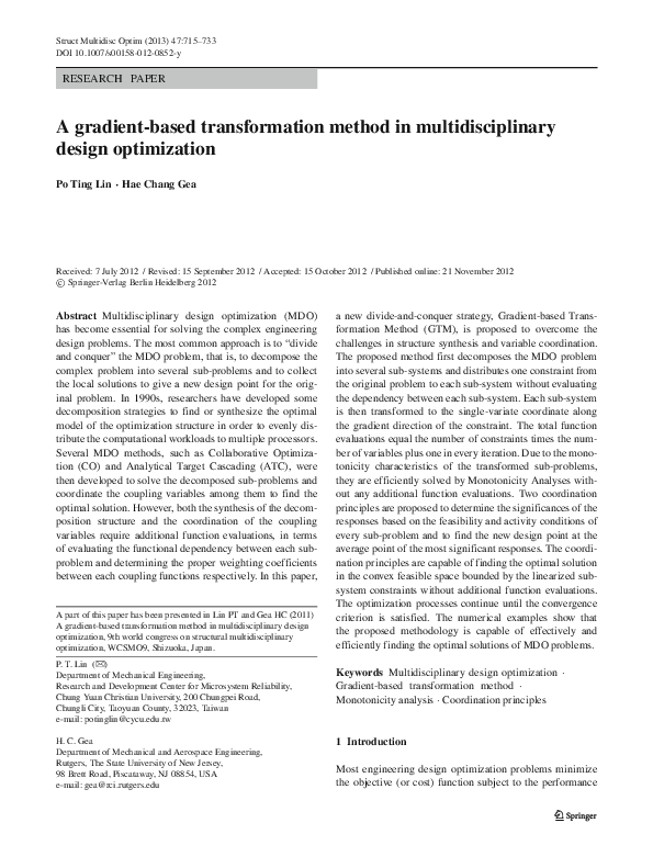 (PDF) A gradient-based transformation method in multidisciplinary design optimization
