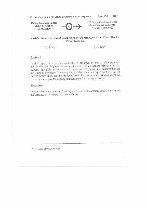 Pdf Variable Structure Based Synchronous Generator Excitation