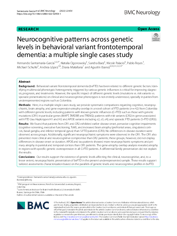 (PDF) Neurocognitive patterns across genetic levels in behavioral variant frontotemporal ...