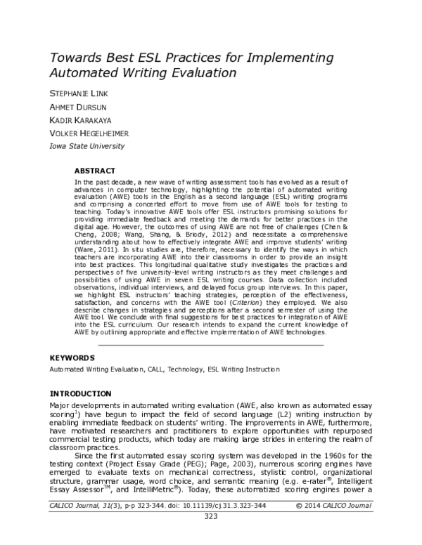 (PDF) Towards Better ESL Practices for Implementing Automated Writing Evaluation