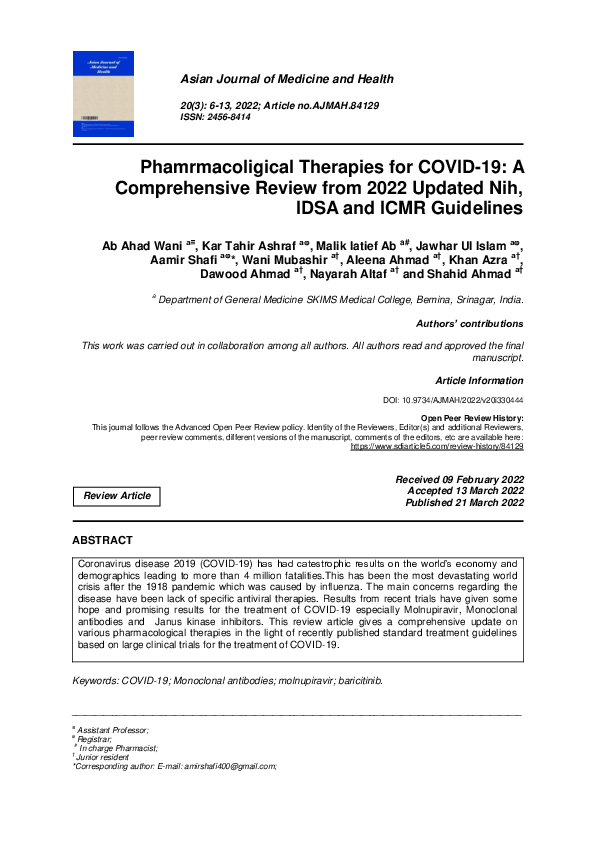 (PDF) Phamrmacoligical Therapies for COVID-19: A Comprehensive Review ...