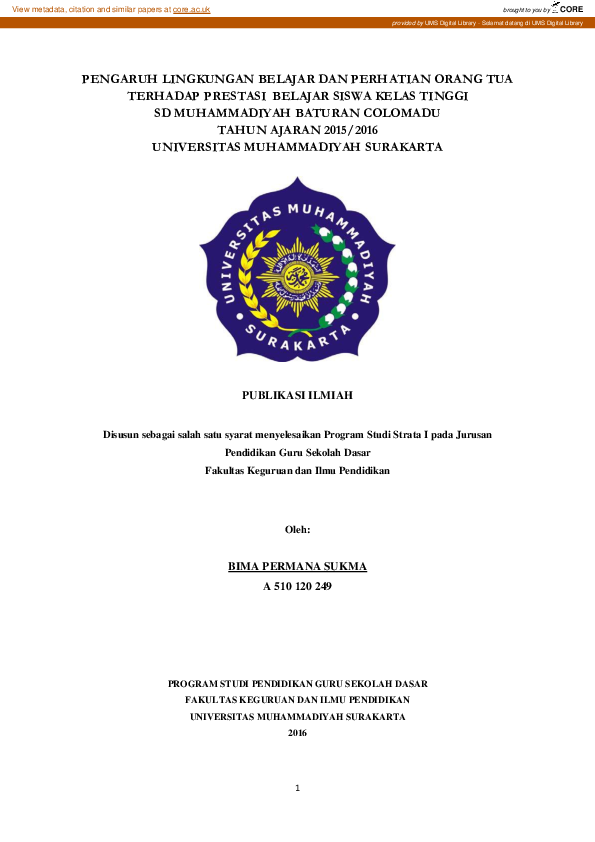 (PDF) Pengaruh Lingkungan Belajar Dan Perhatian Orang Tua Terhadap Prestasi Belajar Siswa Kelas ...