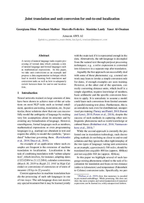 Joint Translation and Unit Conversion for End-to-end Localization