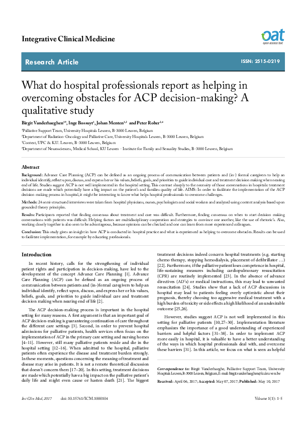 (PDF) What do hospital professionals report as helping in overcoming ...