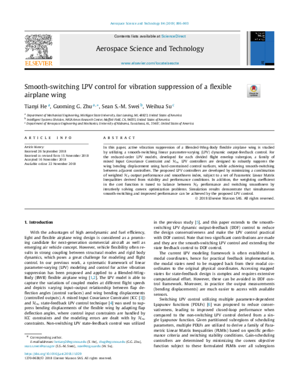 (PDF) Smooth-switching LPV control for vibration suppression of a flexible airplane wing