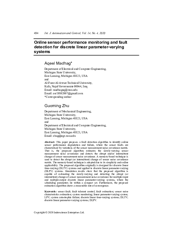Pdf Fault Detection In Linear Parameter Varying Systems 3886