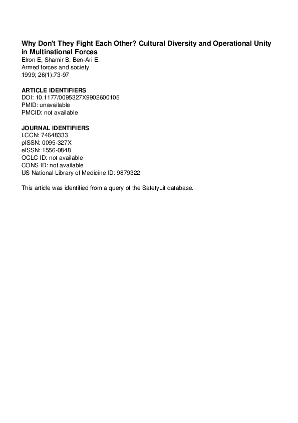 (PDF) Why Don't They Fight Each Other? Cultural Diversity and ...