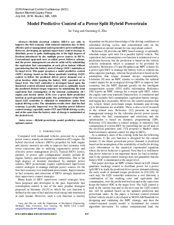 (PDF) Model predictive control of a power split hybrid powertrain