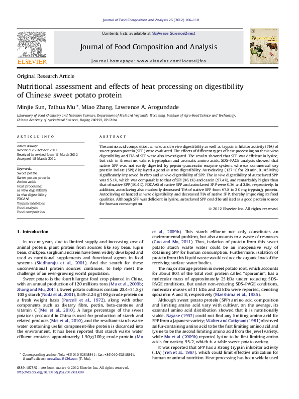 (PDF) Nutritional assessment and effects of heat processing on ...