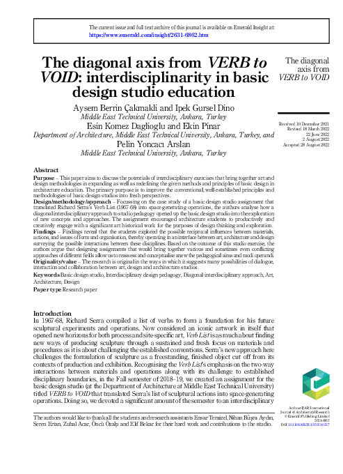 (PDF) The diagonal axis from VERB to VOID : interdisciplinarity in basic design studio education