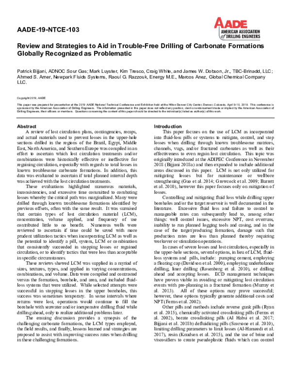 (PDF) AADE-19-NTCE-103 Review and Strategies to Aid in Trouble-Free ...