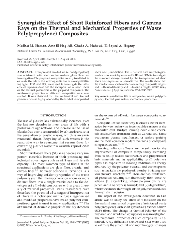 (PDF) Synergistic effect of short reinforced fibers and gamma rays on the thermal and mechanical ...