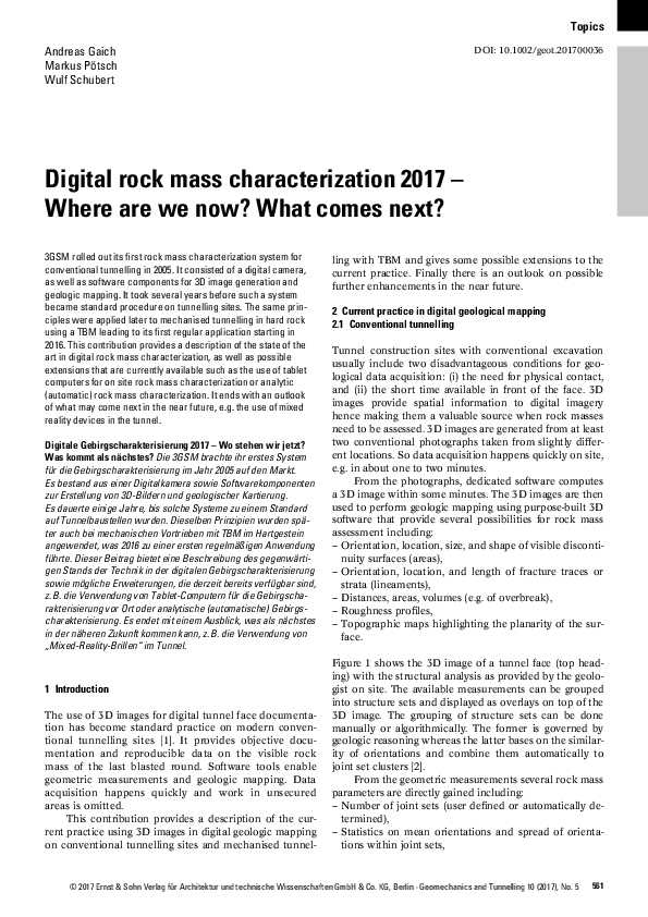 (PDF) Digital rock mass characterization 2017 - Where are we now? What comes next?
