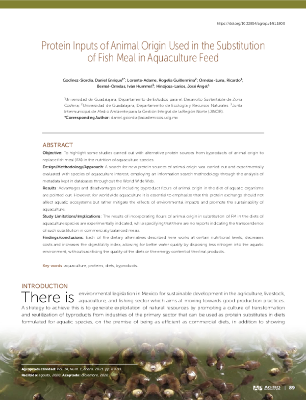 (PDF) Protein Inputs of Animal Origin Used in the Substitution of Fish ...