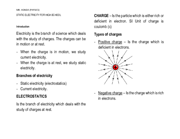 (PDF) STATIC ELECTRICITY NOTES & REVISIONS FOR HIGH SCHOOL