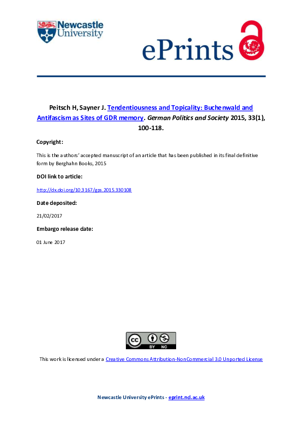(PDF) Tendentiousness and Topicality: Buchenwald and Antifascism as ...