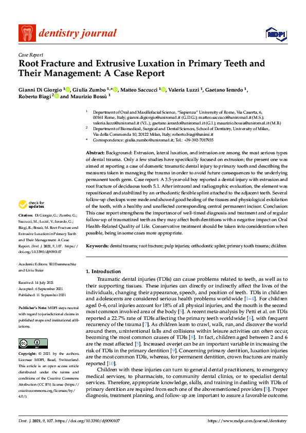 (PDF) Root Fracture and Extrusive Luxation in Primary Teeth and Their ...