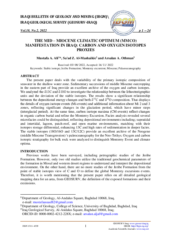 (PDF) IRAQI BULLETIN OF GEOLOGY AND MINING (IBGM)\ IRAQ GEOLOGICAL ...