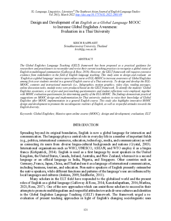 (PDF) Design and Development of an English as a Global Language MOOC to Increase Global ...