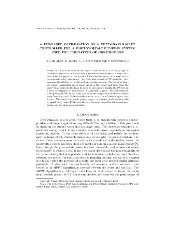 Pdf A Ga Based Optimization Of A Fuzzy Based Mppt Controller For A