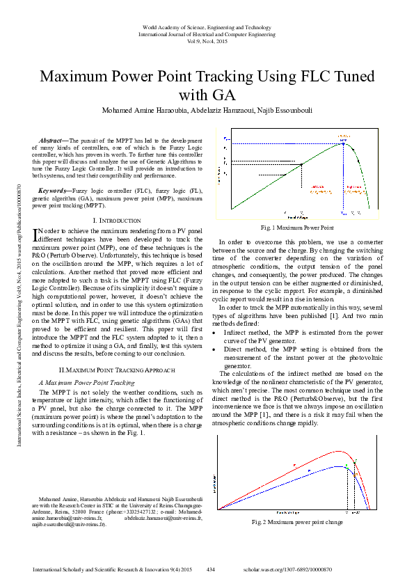 (PDF) Maximum Power Point Tracking Using Flc Tuned With Ga (PDF) Maximum Power Point Tracking Using Flc Tuned With Ga