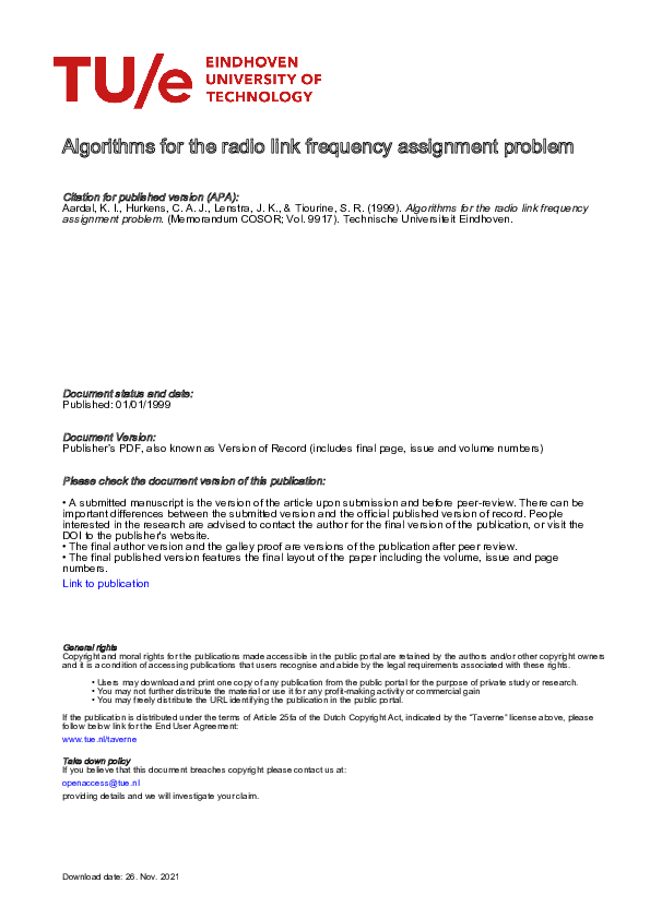 (PDF) Local search algorithms for the radio link frequency assignment problem