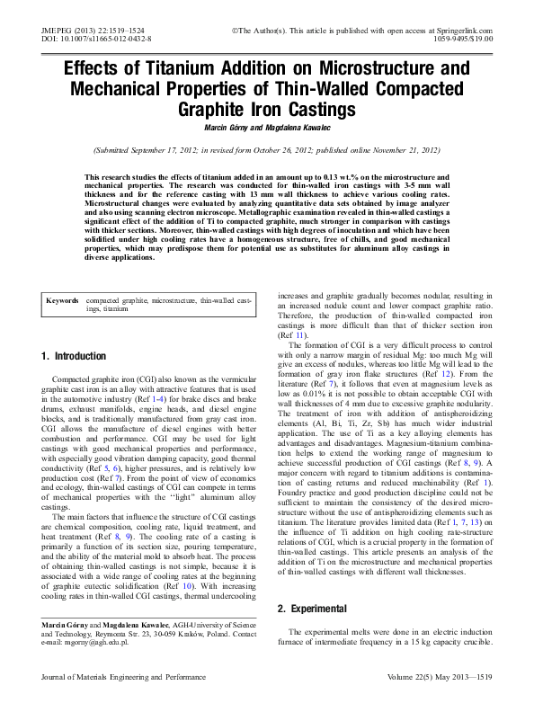 (PDF) Effects of Titanium Addition on Microstructure and Mechanical Properties of Thin-Walled ...