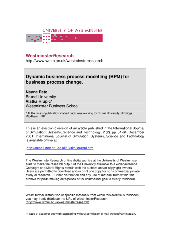 (PDF) Dynamic business process modelling (BPM) for business process change