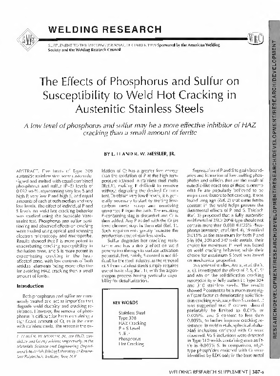(PDF) The effects of phosphorus and sulfur on susceptibility to weld ...