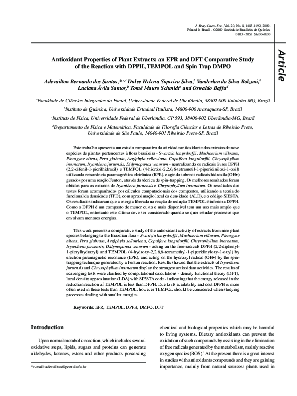 (PDF) Antioxidant properties of plant extracts: an EPR and DFT ...