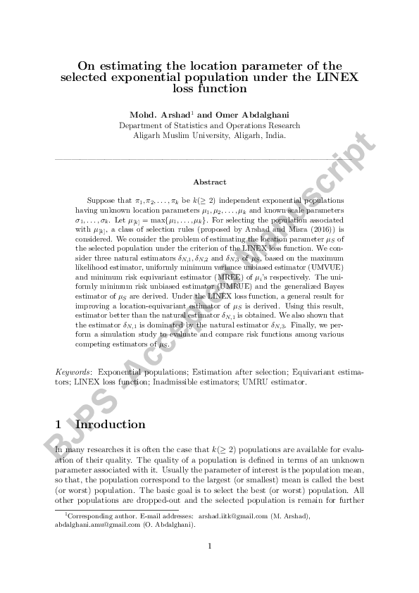 (PDF) On estimating the location parameter of the selected exponential population under the ...