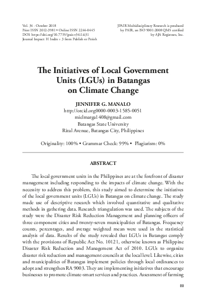 (PDF) The Initiatives of Local Government Units (LGUs) in Batangas on ...