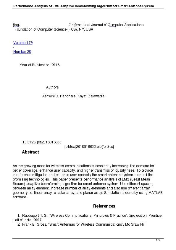 Pdf Performance Analysis Of Lms Adaptive Beamforming Algorithm For Smart Antenna System
