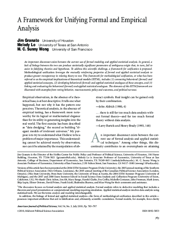 Pdf A Framework For Unifying Formal And Empirical Analysis