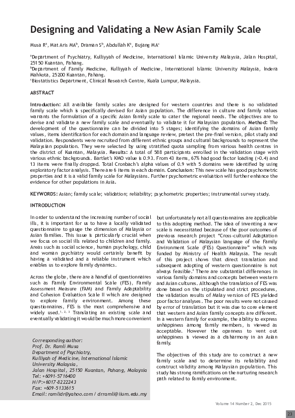 (PDF) Designing and validating a new Asian family scale