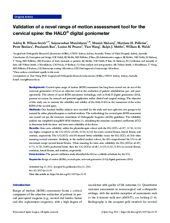 (PDF) Validation of a novel range of motion assessment tool for the ...