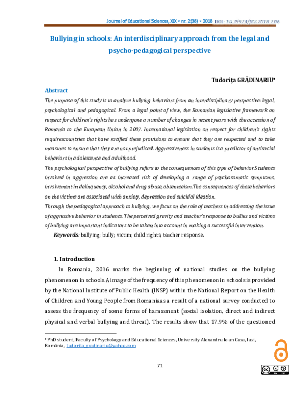 (PDF) Interdisciplinary Perspectives on School Bullying