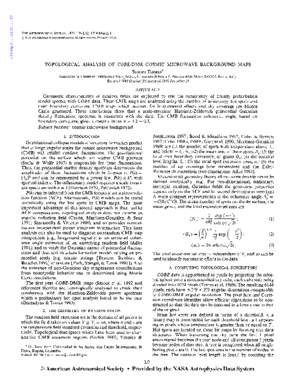 (PDF) Topological analysis of COBE-DMR cosmic microwave background maps