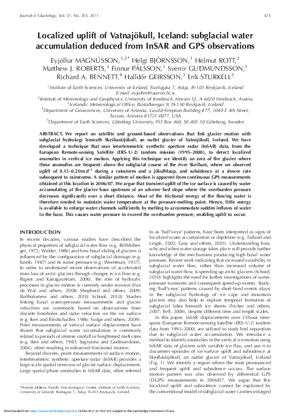 (PDF) Localized uplift of Vatnajökull, Iceland: subglacial water ...