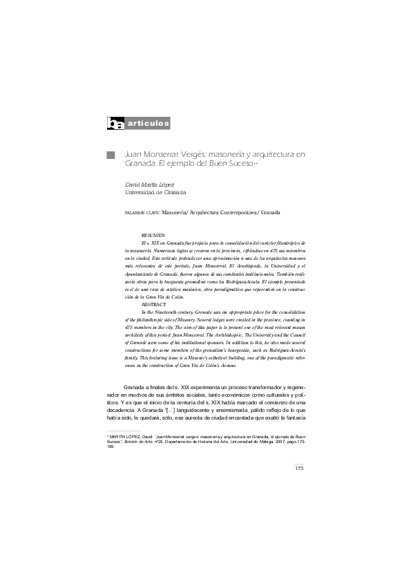 (PDF) Juan Monserrat Vergés: masonería y arquitectura en Granada. El ...