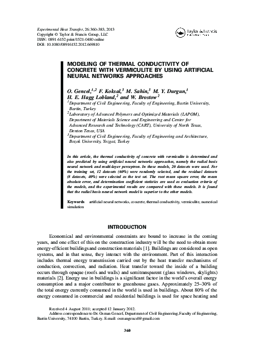 (PDF) Modeling of Thermal Conductivity of Concrete with Vermiculite by Using Artificial Neural ...