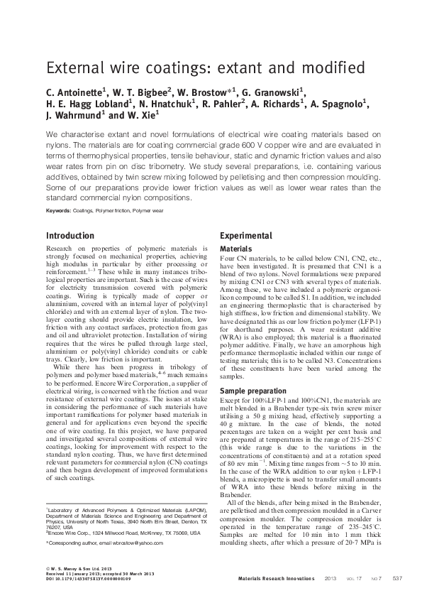 (PDF) External wire coatings: extant and modified