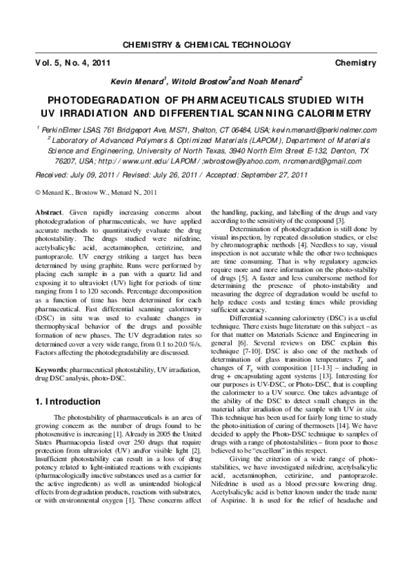 (PDF) Photodegradation of Pharmaceuticals Studied with UV Irradiation ...