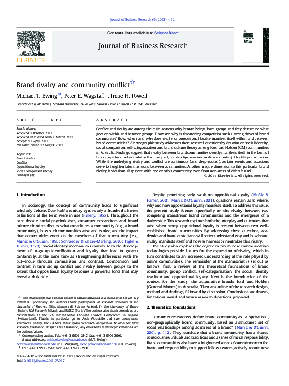 (PDF) Brand rivalry and community conflict