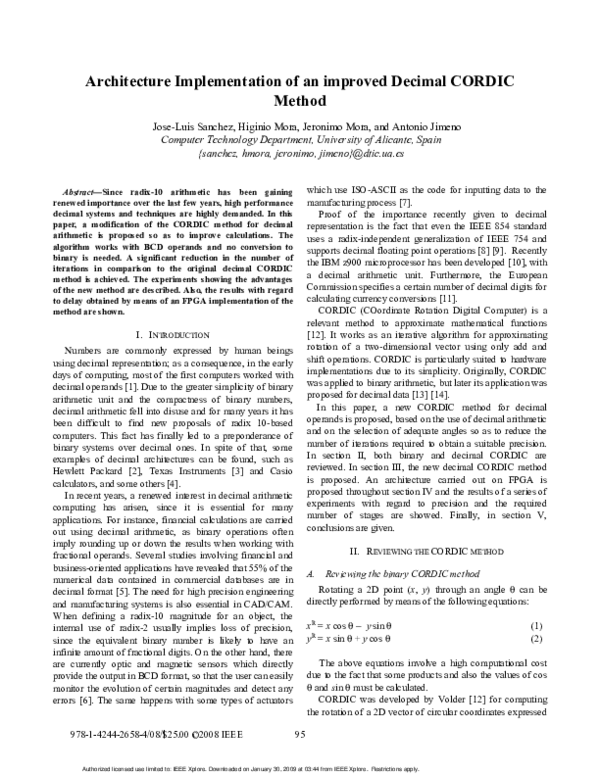 Pdf Architecture Implementation Of An Improved Decimal Cordic Method 0282