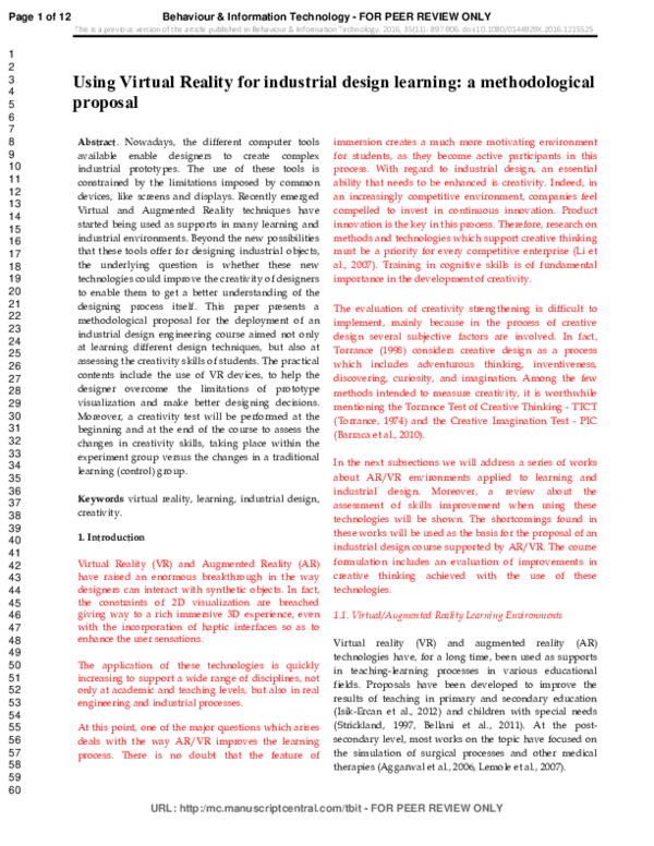 (PDF) Using virtual reality for industrial design learning: a ...