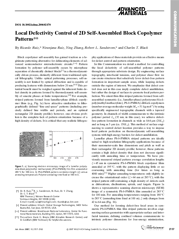 (PDF) Local Defectivity Control of 2D Self-Assembled Block Copolymer Patterns | Ricardo Ruiz ...