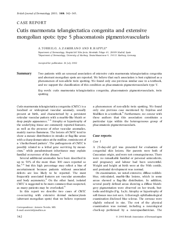 (PDF) Cutis marmorata telangiectatica congenita and extensive mongolian ...