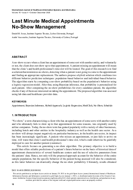 (PDF) Last Minute Medical Appointments No-Show Management