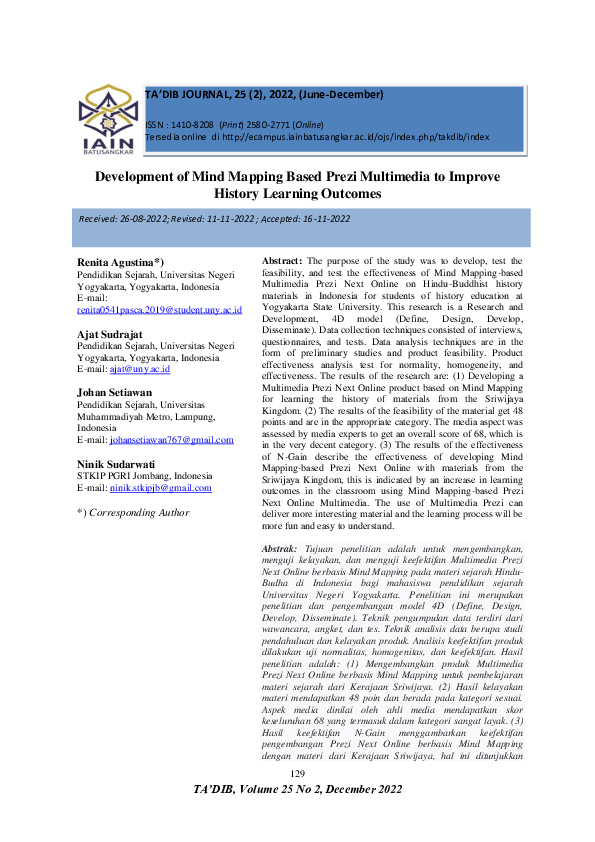 (PDF) Development of Mind Mapping Based Prezi Multimedia to Improve History Learning Outcomes